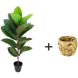 Kunstbaum I.GE.A., B:40cm H:84cm L:40cm, gr&uuml;n, Wohnzimmer, Kunstpflanzen, "Gummibaum", Mit &Uuml;bertopf, Ficus Elastica