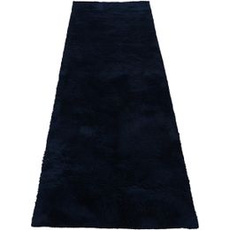 Hochflor-Teppich CarpetFine, B:80cm H:20mm L:300cm, blau, Mikropolyester, Teppiche, "Silky, auch als Läufer erhältlich", Shaggy, Langflor, uni,
