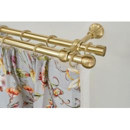 Gardinenstange Garesa, L:460cm &Oslash;:20mm, gold, Metall, Gardinenstangen, "ANDREA", Vorhanggarnitur, verl&auml;ngerbar, Endknopf Kugel kurz, mit Ringen
