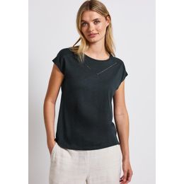 Street One Damen T-Shirt, grün, Gr. 34, unifarben, Web, 50% Modal, 50% Baumwolle, Shirts, mit Materialmix