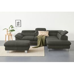Ecksofa COTTA, B:268cm H:73cm T:214cm, grün, Kunstleder SOFTLUX;LEDER BEEFY (ein abgedecktes Spalt-Rindsleder) im Sitz und Rücken (Korpus in