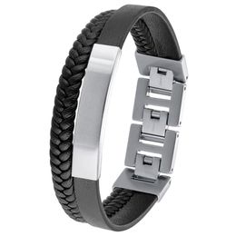 s.Oliver Herren Lederarmband "2036861", 21,5cm, Edelstahl Leder, schwarz, Edelstahl, Leder, Armbänder