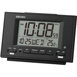 Seiko Quarzwecker, schwarz, Wecker, Wecker, Digitalwecker, Schlafzimmer, autom. Kalender, Beleuchtung
