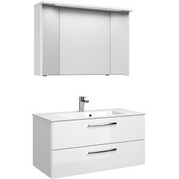 Badm&ouml;bel-Set SAPHIR, wei&szlig;, Kastenm&ouml;bel-Sets, "Trentino 2-teilig Mineralmarmor-Waschtisch mit LED-Spiegelschrank", Badm&ouml;bel-Set 107cm breit, inkl.