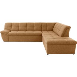 Ecksofa DOMO collection, B:271cm H:76cm T:232cm, gold, Wohnzimmer, Sofas, "Lagoa, moderne Sitzheftung, bequem und komfortabel, L-Form", wahlweise mit