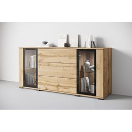 Sideboard Inosign, B:150cm H:70cm T:39,5cm, braun, FSC-zertifizierter Holzwerkstoff, Wohnzimmer, Sideboards, "modernes Design mit Glaseinsätzen und 3
