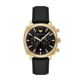 Emporio Armani Herren Chronograph, gold, Armbanduhren, Quarzuhr, Armbanduhr, Herrenuhr, Lederarmband, analog, Tag