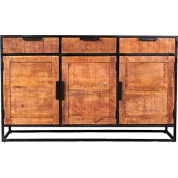 Sideboard Sit, B:140cm H:90cm T:40cm, schwarz, Massivholz, Metall, Wohnzimmer, Sideboards, Rahmen und Design-Gestell aus schwarzem Metall