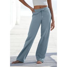 Vivance Damen Relaxhose, Gr. 32, blau, angeraute Sweatware, Obermaterial: 50% Polyester, 30% Viskose, 20% Baumwolle, unifarben, Basic, Hosen, mit