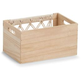 zeller PRESENT Dekokiste "Aufbewahrungskiste Boho", Holz"", B/H/T: 30cm x 16cm x 20cm, beige, Aufbewahrungsboxen, Makramee-Design