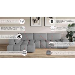 Ecksofa Inosign, B:296cm H:89cm T:176,5cm, beige, 100% Polyester, Wohnzimmer, Sofas, "AZITA klein, L-Form, elegant und bequem Designsofa in