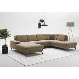 Sit & More Wohnlandschaft SIT & MORE, B:300cm H:83cm T:202cm, braun, 100% Polyester, Sofas, "Morris Jubi U-Form, B: 300 cm", mit Armteilfunktion & 1 Zierkissen,