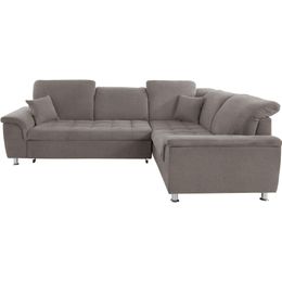 Ecksofa DOMO collection, B:275cm H:81cm T:214cm, grau, Wohnzimmer, Sofas, "Franzi, zeitlos und elegant, moderne Sitzheftung, L-Form", wahlweise mit
