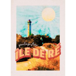 Bild Komar, B:50cm H:70cm, bunt, Holz, Papier, Wohnzimmer, Bilder, "Vintage Travel &Icirc;le de R&eacute;", Wandbild zur Dekoration - ohne Rahmen
