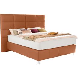 Boxspringbett Alina, B:208cm L:215cm, braun, Lederoptik HGA (100% Polyester), Komplettbetten, "Paige", hohes Kopfteil, in unterschiedlichen