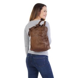 FORTY Damen Laptoprucksack, braun, Leder, Rindsleder, Rucks&auml;cke, echt Leder, Made in Italy