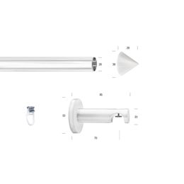 Gardinenstange Garesa, L:290cm &Oslash;:20mm, wei&szlig;, Eisen, Gardinenstangen, "WHITE", Vorhanggarnitur, Innenlauf, verl&auml;ngerbar, Wandmontage, Endknopf Spitze