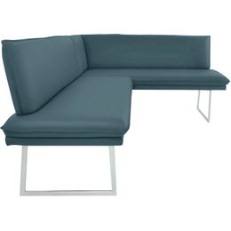 K+w Komfort & Wohnen Eckbank, H:86cm T:60cm, blau, K+W KOMFORT & WOHNEN, Esszimmer, Sitzb&auml;nke, mit Sattlernaht und schmaler Kufe, langer Schenkel rechts oder links