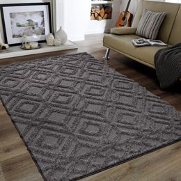 Hochflor-Teppich Sanat, B:140cm H:30mm L:200cm, grau, Kunstfaser, Teppiche, "Luxus 3506", robuster Langflor, weich, Wohnzimmer, Schlafzimmer