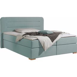 Boxspringbett Home Affaire, B:220cm L:208cm, blau, Strukturstoff-Bezug (100% Polyester), Komplettbetten, "Manchester", 5 Breiten, 3 Ausf&uuml;hrungen, 2