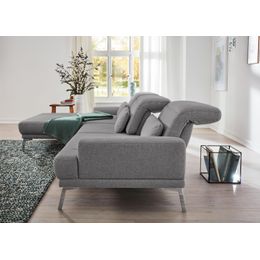 Ecksofa Musterring, B:288cm H:79cm T:220cm, grau, 100% Polyester, Wohnzimmer, Sofas, "MR 4580", mit Kopf- und Sitztiefenverstellung, Metallfu&szlig; chrom,