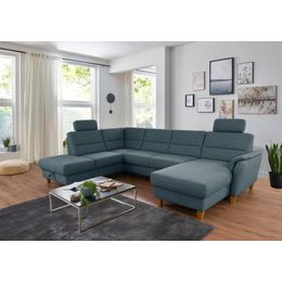 Wohnlandschaft Home Affaire, B:308cm H:89cm T:212cm, blau, 100% Polyester;Struktur (100% Polyester);Luxus-Microfaser in Lederoptik (100% Polyester),