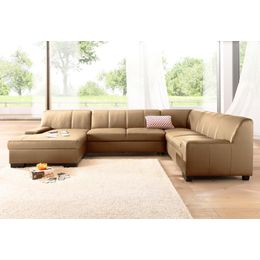 Wohnlandschaft DOMO collection, B:328cm H:77cm T:90cm, braun, Kunstleder SOFTLUX;Struktur (90% Polyester, 10% Polyacryl);NaturLEDER (handschuhweiches