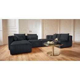 Wohnlandschaft Home Affaire, B:360cm H:75cm T:182cm, schwarz, Struktur Hahnentritt (67% Polypropylen 33% Polyester);Fellimitat (100%