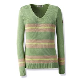 Casual Looks Damen V-Ausschnitt-Pullover "Pullover", beige, Gr. 46, gemustert, gestreift, mehrfarbig, 50% Baumwolle, 50% Polyacryl, Pullover