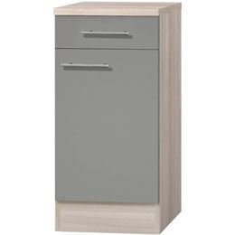 Unterschrank Optifit, B:40cm H:87cm T:58,4cm, grau, K&uuml;che, Schr&auml;nke, "Bern", 40 cm breit, mit T&uuml;r und Schubkasten, mit h&ouml;henverstellbaren F&uuml;&szlig;en