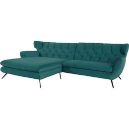 Ecksofa 3C CANDY, B:300cm H:94cm T:175cm, grün, Samt-Optik (100% Polyester), Wohnzimmer, Sofas, "Beatrice Designsofa in moderner Retrooptik, bequem