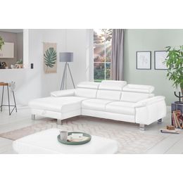 Ecksofa COTTA, B:244cm H:72cm T:166cm, weiß, Microfaser PRIMABELLE (100% Polyester);Kunstleder SOFTLUX(100%Polyurethan);Feinstruktur (100%