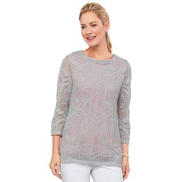 GOLDNER Damen Strickpullover "Kurzgröße Sommerlicher Strickpullover mit Ajourmuster"grau, Gr. 22, Obermaterial: 55% Polyacryl PAN. 35% Baumwolle CO.