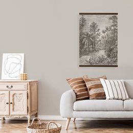 Leinwandbild, B:60cm H:150cm T:2,3cm &Oslash;:2,3cm, bunt, Art for the home, Leinen, Wohnzimmer, Bilder, "Jungle Landschaft Sepia", H&auml;ngendes Poster Leinen