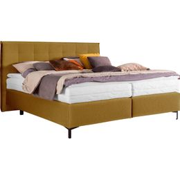 Boxspringbett Alina, B:200cm L:209cm, gelb, Struktur fein TCM (100% Polyester), Jugendzimmer, Komplettbetten, "Elmar", mit gestepptem Kopfteil,