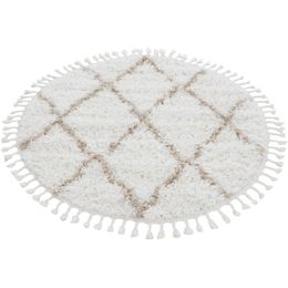 Hochflor-Teppich CarpetFine, H:30mm &Oslash;:120cm, beige, Polyester, Teppiche, "Eddy", Shaggy Langflor mit Fransen, starke Gr&ouml;&szlig;enauswahl, Wohnzimmer
