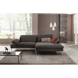 Ecksofa W.Schillig, B:294cm H:87cm T:185cm, grau, Chenille-Flachgewebe R66 (85% Polyester, 15% Nylon);Longlife Xtra-Leder Z59: Glattleder mit