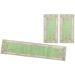 Bettumrandung Theko, H:14mm, gr&uuml;n, Obermaterial: 100% Schurwolle, Schlafzimmer, Bettumrandungen, "Lifou", L&auml;ufer-Set, Kurzflor, reine Schurwolle,
