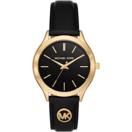Michael Kors Damen Quarzuhr "SLIM RUNWAY", schwarz, Armbanduhren, Armbanduhr, Damenuhr, Lederarmband, analog