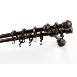 Gardinenstange Garesa, L:120cm &Oslash;:20mm, braun, Holzwerkstoff, Gardinenstangen, "BAROCK", Vorhanggarnitur, reine Holzgarnitur, verl&auml;ngerbar, mit Ringe
