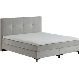 Boxspringbett, B:165cm L:214cm, grau, ATLANTIC HOME COLLECTION, Bezug Bettbox und Obermatratze: Strukturstoff (90% Polyester, 10% Nylon);Topper: