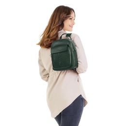 CLUTY Damen Cityrucksack, gr&uuml;n, Leder, Rindsleder, Rucks&auml;cke, echt Leder, Made in Italy