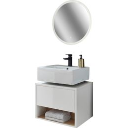 Badm&ouml;bel-Set Places of Style, wei&szlig;, Kastenm&ouml;bel-Sets, "Studio Line, Bad im modernen Design, 2-teiliges Badezimmer", Unterschrank und Spiegel, in zwei