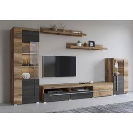 Wohnwand Inosign, B:270cm, braun, ABS-Kunststoff, Glas, Holzwerkstoff, Metall, Wohnzimmer, Kastenmöbel-Sets, "Roger,Breite 270 cm moderne Mediawand
