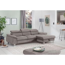 Ecksofa COTTA, B:244cm H:72cm T:166cm, grau, Microfaser PRIMABELLE (100% Polyester);Kunstleder SOFTLUX(100%Polyurethan);Feinstruktur (100%