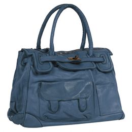 Samantha Look Damen Shopper, blau, Leder, leicht gl&auml;nzend, unifarben, Taschen, echt Leder, Made in Italy