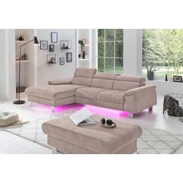 Ecksofa COTTA, B:244cm H:72cm T:166cm, braun, Microfaser PRIMABELLE (100% Polyester);Kunstleder SOFTLUX(100%Polyurethan);Feinstruktur (100%