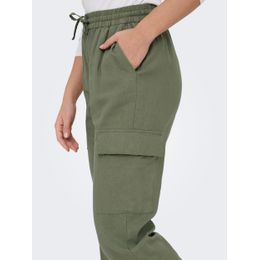 Only Damen Cargohose "ONLCARO MW LIN PULL-UP CARGO PNT NOOS", gr&uuml;n, Gr. XS, unifarben, Web, Obermaterial: 55% Leinen, 45% Viskose, Hosen