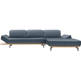 Ecksofa, B:293cm H:117cm T:212cm, blau, CREATION BY ROLF BENZ, Flachgewebe DONNA (76% Polyester 24% Polyacryl);Leder OSKAR - echtes Leder,