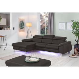 Ecksofa COTTA, B:244cm H:72cm T:166cm, braun, Microfaser PRIMABELLE (100% Polyester);Kunstleder SOFTLUX(100%Polyurethan);Feinstruktur (100%